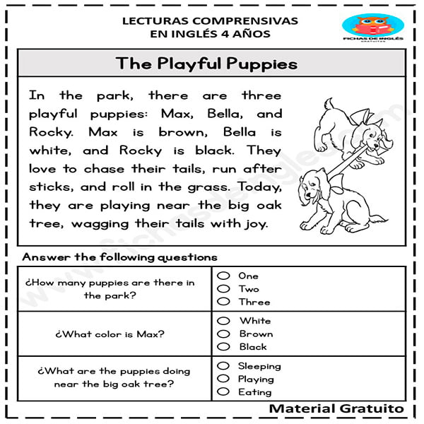 Fichas de comprensión lectora en inglés para niños de 4 años